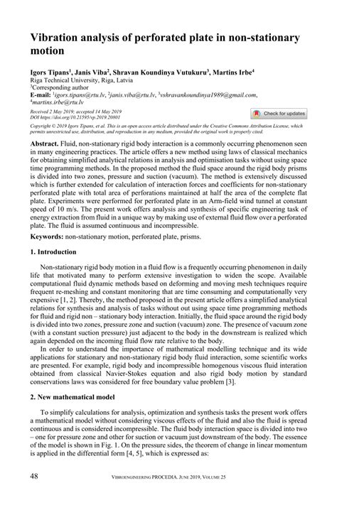 PDF Vibration Analysis Of Perforated Plate In Non Stationary Motion