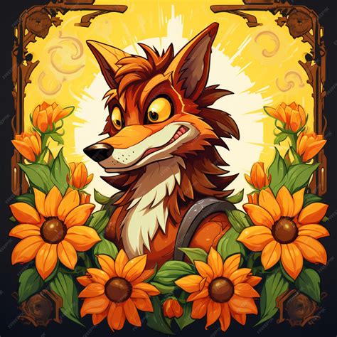 Premium Ai Image Crash Bandicoot Traditional Art With Sunflowers Ai