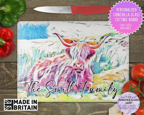 Personalised Highland Cow Chopping Board Cow Glass Chopping Board