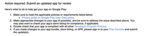 Change The Privacy Policy To Meet The Play Store S Guidelines Issue