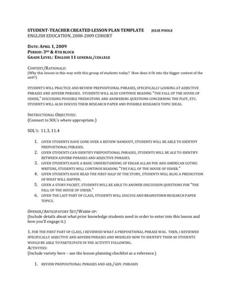 Adjective Adverb Phrase Lesson Plan Lesson Plans Learning