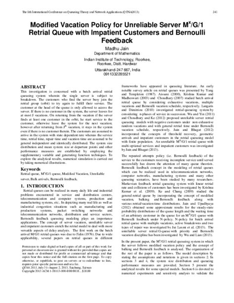 Pdf Modified Vacation Policy For Unreliable Server Mxg1 Retrial Queue With Impatient