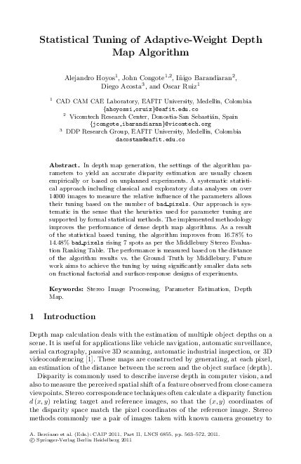 Pdf Statistical Tuning Of Adaptive Weight Depth Map Algorithm