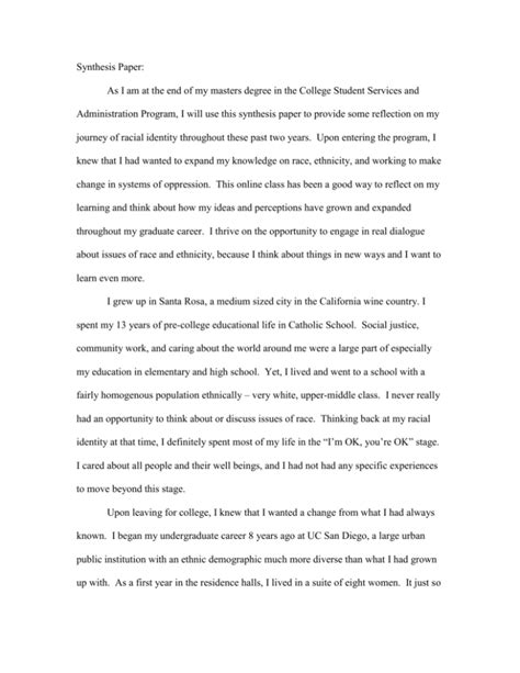 Racial Identity Synthesis Paper A Personal Reflection