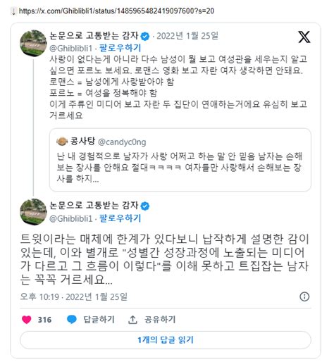 포르노 보고 자란 남자랑 로맨스 보고 자란 여자랑 연애하는 겁니다 악플달면 쩌리쩌려버려 여성시대 차분한 20대들의