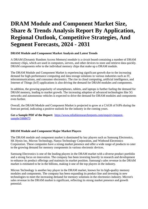 Reportprime Dram Module And Component Market Size Share And Trends