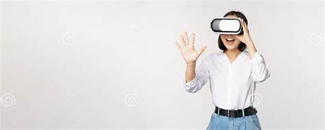 Vr Chat Asian Girl Saying Hello In Virtual Reality Glasses Smiling