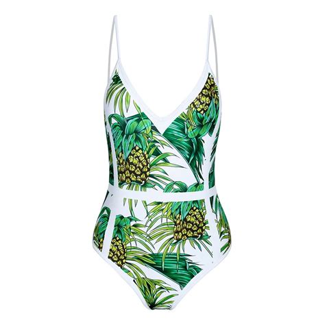 Buy 2018 Tropical Print One Piece Swimsuit Floral Pineapple Triangle Bathing