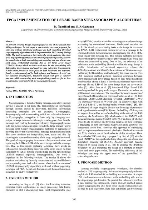 Pdf Fpga Implementation Of Lsb Mr Based Steganography Ictactjournals