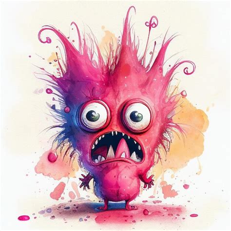 Premium Photo Drawing Character Monster Watercolor Paint Generative Ai