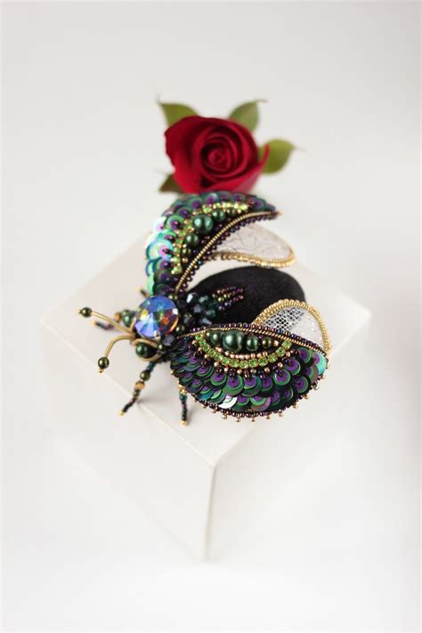 Peacock Bug Brooch Insect Pin Mom T From Daughter Beaded Etsy