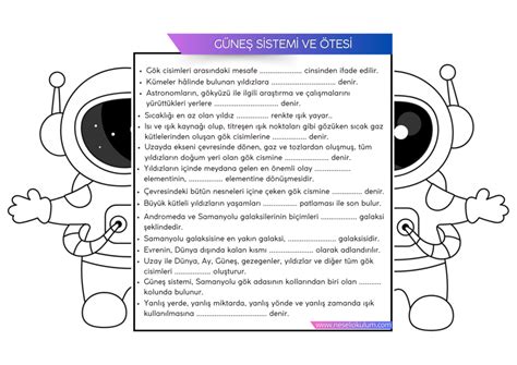 7 Sınıf Güneş Sistemi Ve Ötesi Çalışma Soruları Fen Bilimleri