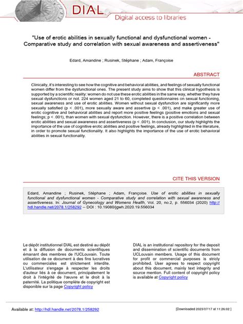 Adam F Use Of Erotic Abilities In Sexually Functional And Dysfunctional Women Pdf