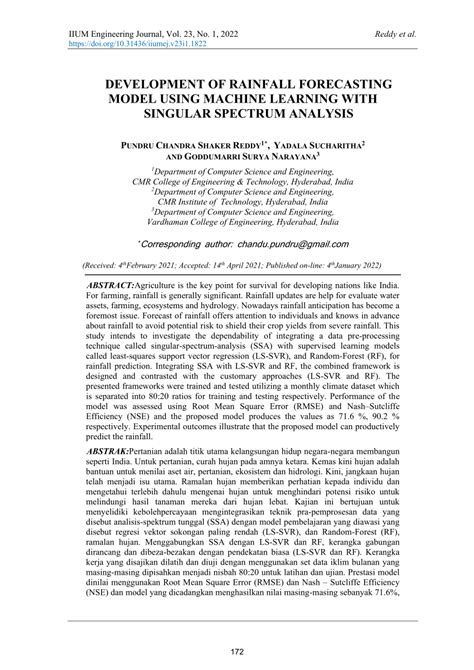 Pdf Development Of Rainfall Forecasting Model Using Machine Learning