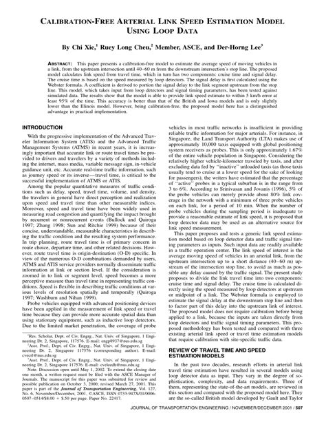 Pdf Calibration Free Arterial Link Speed Estimation Model Using Loop Data