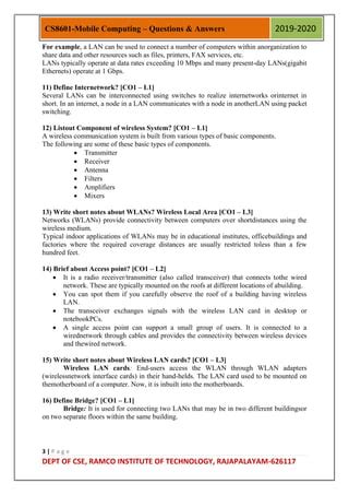 CS8601 Mobile Computing Two Marks Questions And Answer PDF