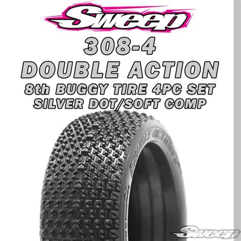 Sweep Racing Double Action Soft Compound Silver Dot 1 8th Buggy Tire Set 4pcs Discount RC Parts