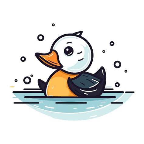 Premium Vector Cute Duck Swimming In The Water Vector Illustration In