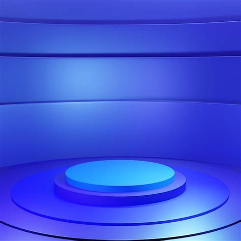 파란색 원 큐브 대칭 연단 3d 디스플레이 받침대 3d 연단 디스플레이 제품 프리미엄 사진