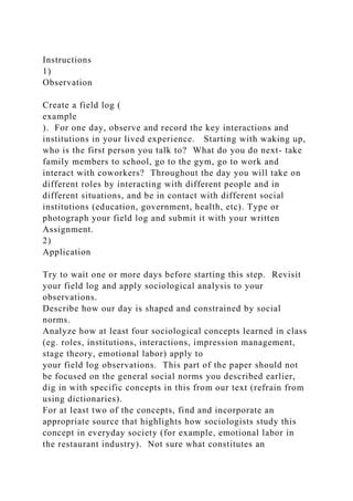 Instructions ObservationCreate A Field Log Example Docx