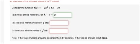 Solved At Least One Of The Answers Above Is Not Correct Chegg