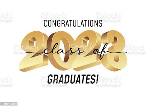 2023년 졸업 축하합니다 졸업생 골드 졸업 개념 3d 텍스트 플랫 스타일 벡터 일러스트 레이 션 졸업식에 대한 스톡 벡터 아트