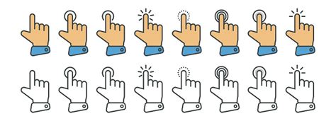 Hand Cursor Icon In Different Gestures Finger Mouse Cursor Clicking Cursor Vector Illustration