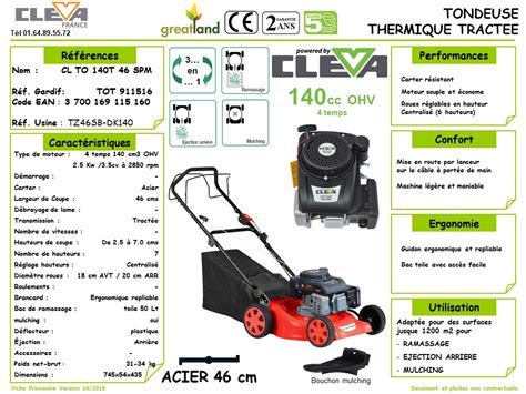 Tondeuse thermique tractée CL TO T SP M GREATLAND TOT Vue éclatée Cleva Services