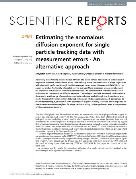 Pdf Estimating The Anomalous Diffusion Exponent For Single Particle Tracking Data With