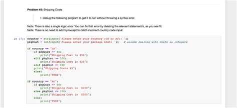 Solved Problem Shipping Costs Debug The Following Chegg