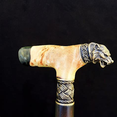 Cane Walking Cane Walking Stick Burl Wooden Handle Craft And Bronze