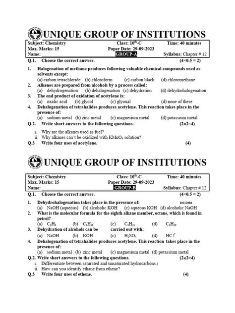 10th C Chapter 12 Re Test Download Free Pdf Hydrocarbons Alkene