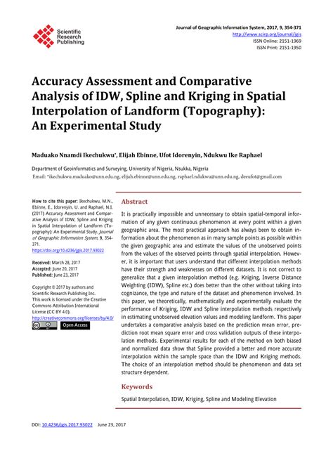 Pdf Accuracy Assessment And Comparative Analysis Of Idw Spline And