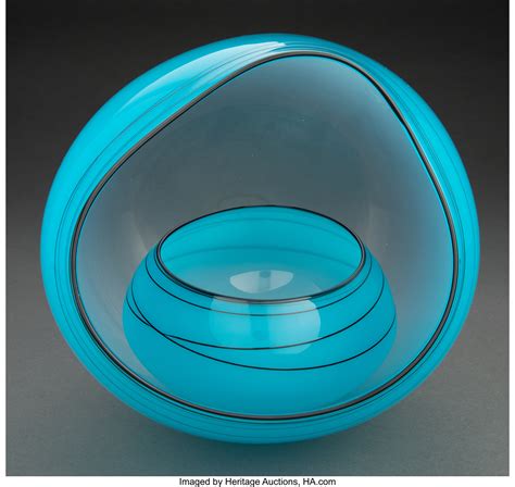 Dale Chihuly American B 1941 Sky Blue Basket With Black Lip Lot