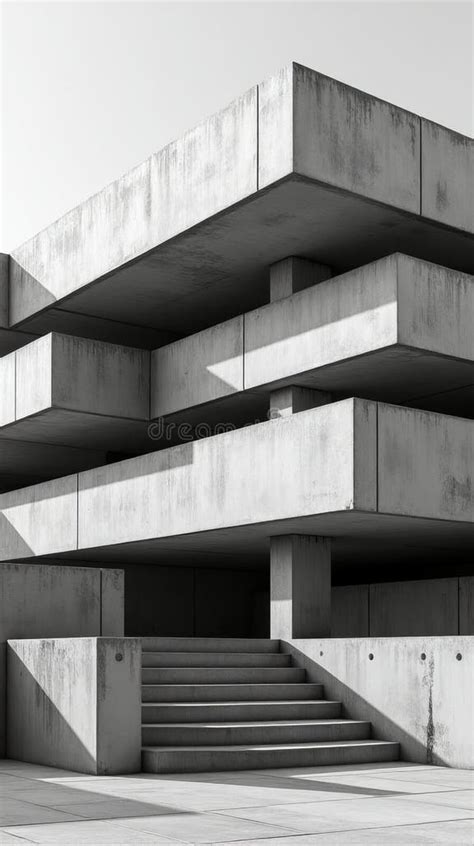 High Contrast Monochrome View Of A Brutalist Building S Layered Concrete Forms Stock High Contrast Monochrome View Of A Brutalist Building S Layered Concrete Forms Stock