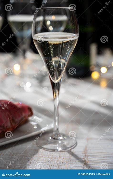 New Year Party Small Bubbles Of Brut Champagne Cava Or Prosecco Wine
