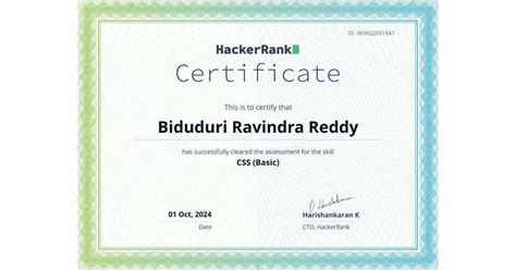 Biduduri Ravindra Reddy On Linkedin Hackerrank Skill Certificate