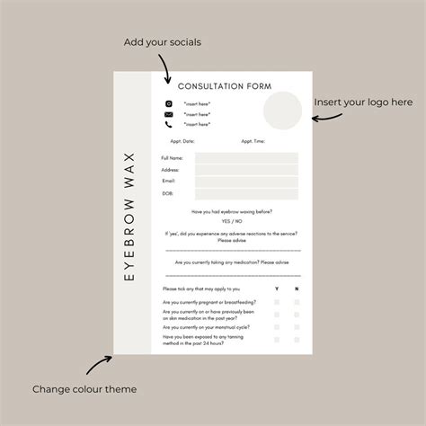 Brow Wax Consultation Form Digital Download Beauty Forms Client