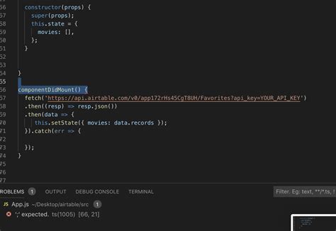 Javascript Why Does Error Expected Occur In My App Js File When No Semi Colon Should Be