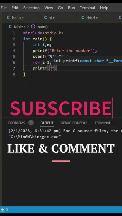 C Programming Generate Multiplication Table Shorts Shortvideo