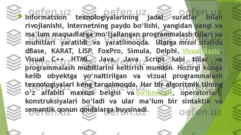 Dasturlash Tillari Va Ularning Klassifikatsiyasi