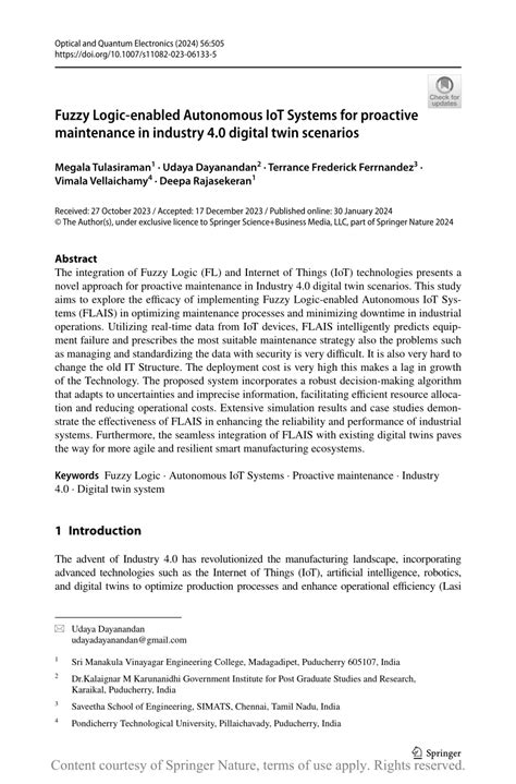 Fuzzy Logic Enabled Autonomous Iot Systems For Proactive Maintenance In