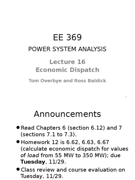 Economic Dispatch Electrical Engineering Electric Power