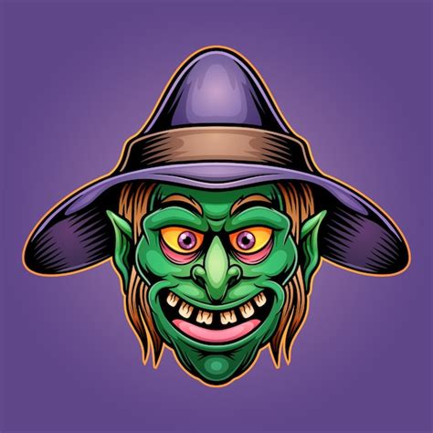 Premium Vector Witch Face Cartoon Character