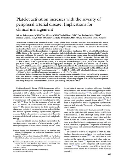 Pdf Platelet Activation Increases With The Severity Of Peripheral Arterial Disease