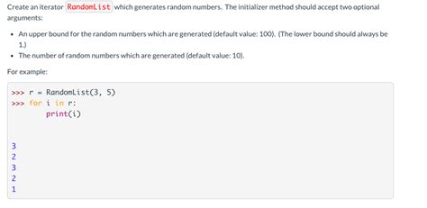Solved Create An Iterator Randomlist Which Generates Random