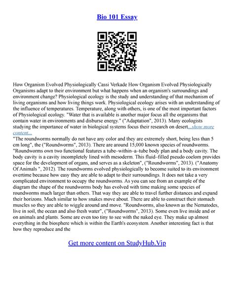 Bio Essay Bio Essay Bio 101 Essay How Organism Evolved