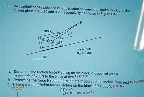 Solved 1 The Coefficient Of Static And Kinetic Friction