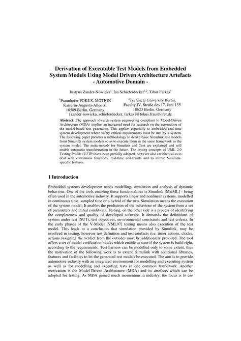 Pdf Derivation Of Executable Test Models From Embedded System Models