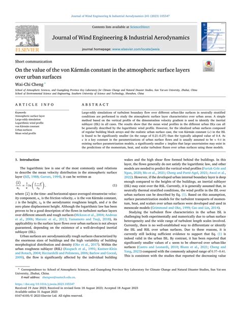 Pdf On The Value Of The Von Kármán Constant In The Atmospheric